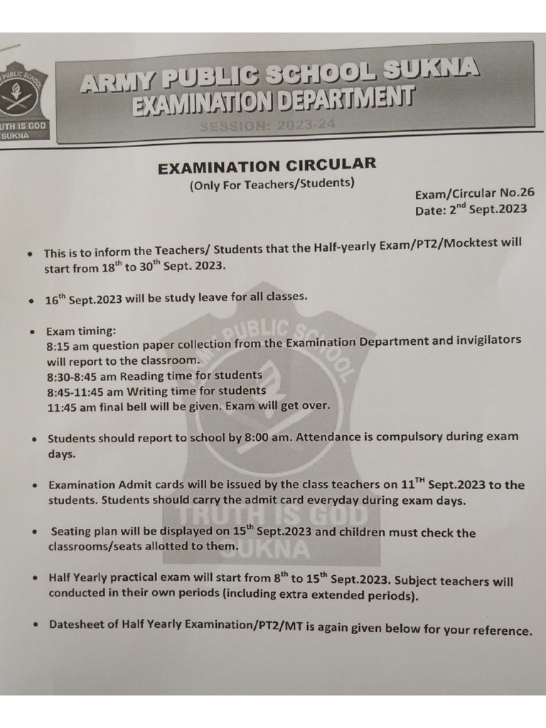EXAM CIRCULAR NO. 26 | PDF