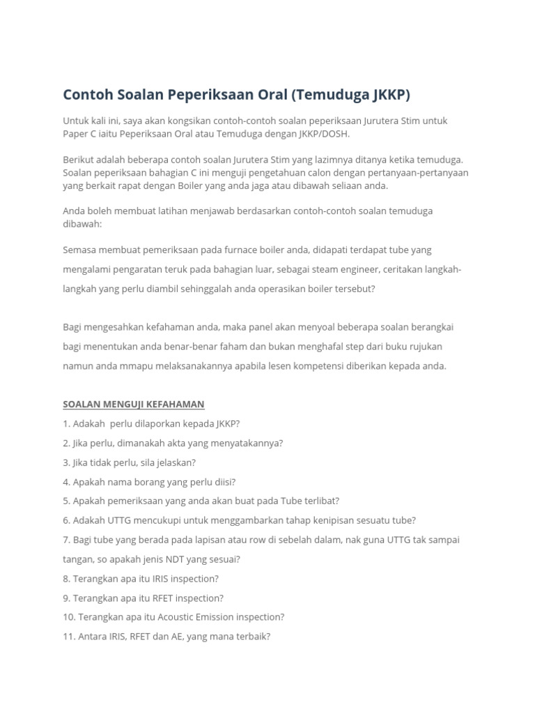 Kerjaya Sebagai Drebar Enjin Stim Gred 1 Dan Gred 2 | PDF