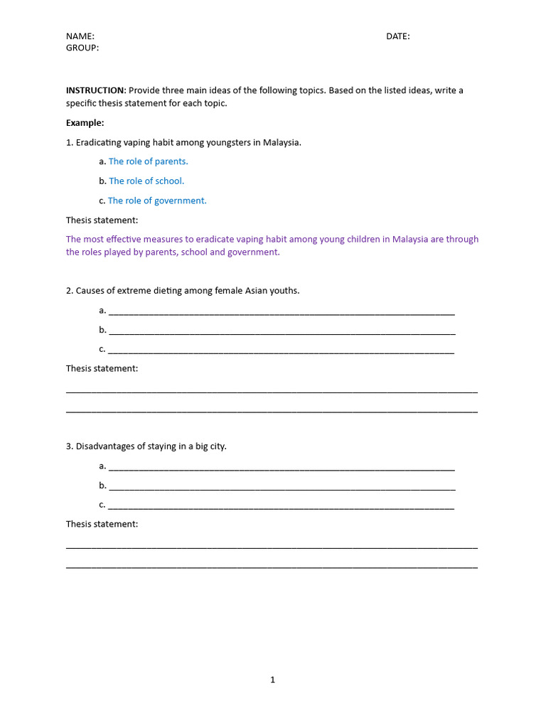 Thesis Statement_Exercise | PDF