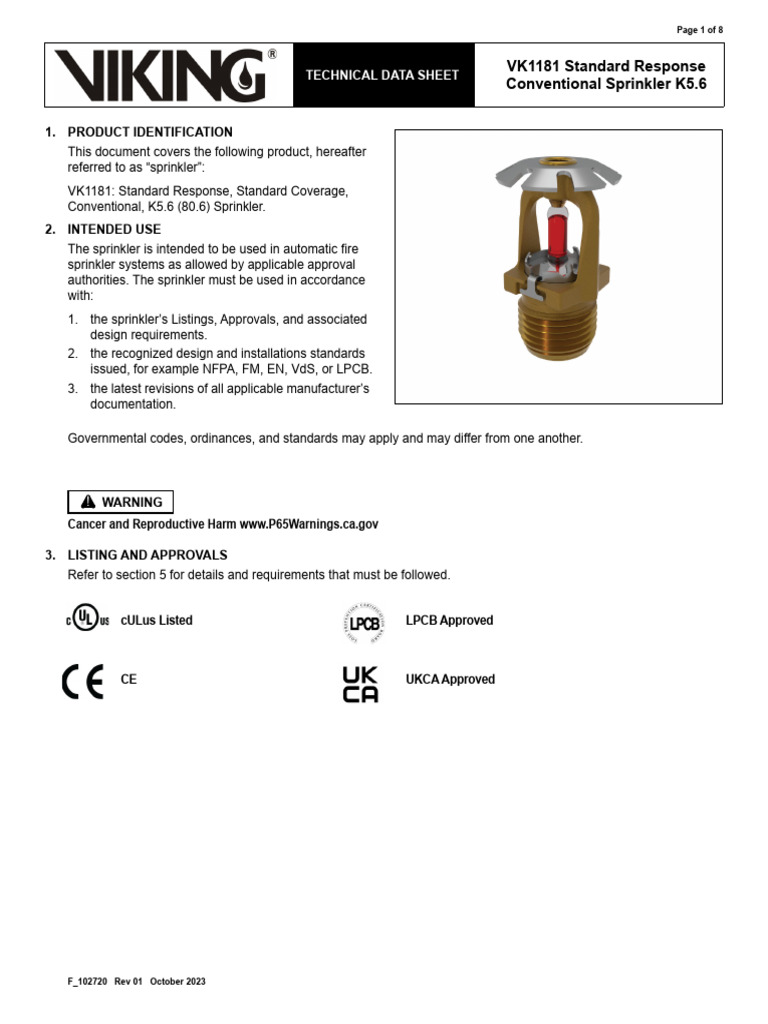 Viking Sprinkler Head | PDF | Fire Sprinkler System