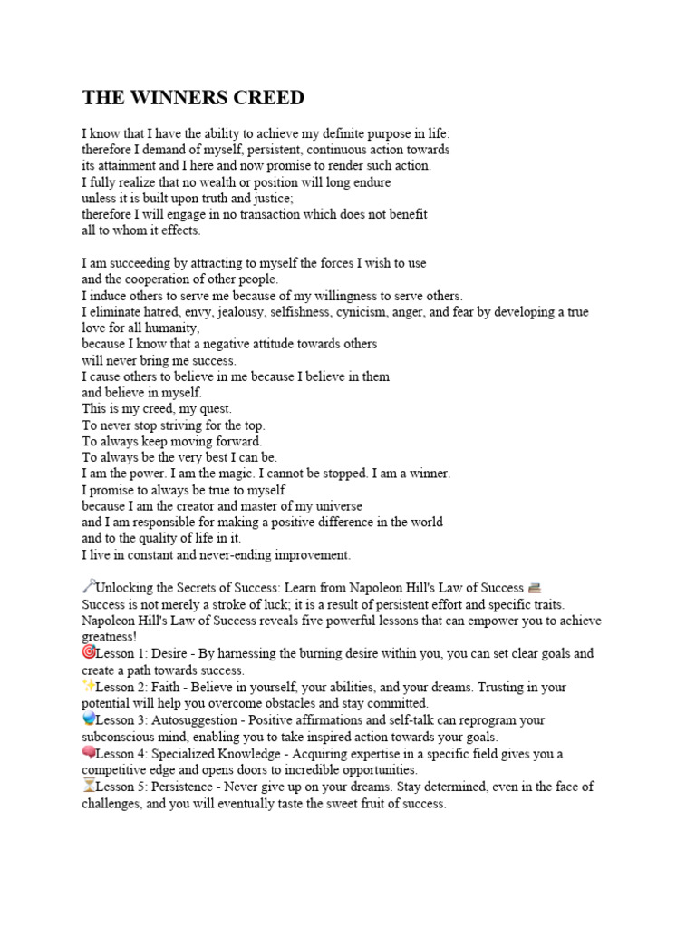 The Winners Creed | PDF | Social Psychology | Cognition