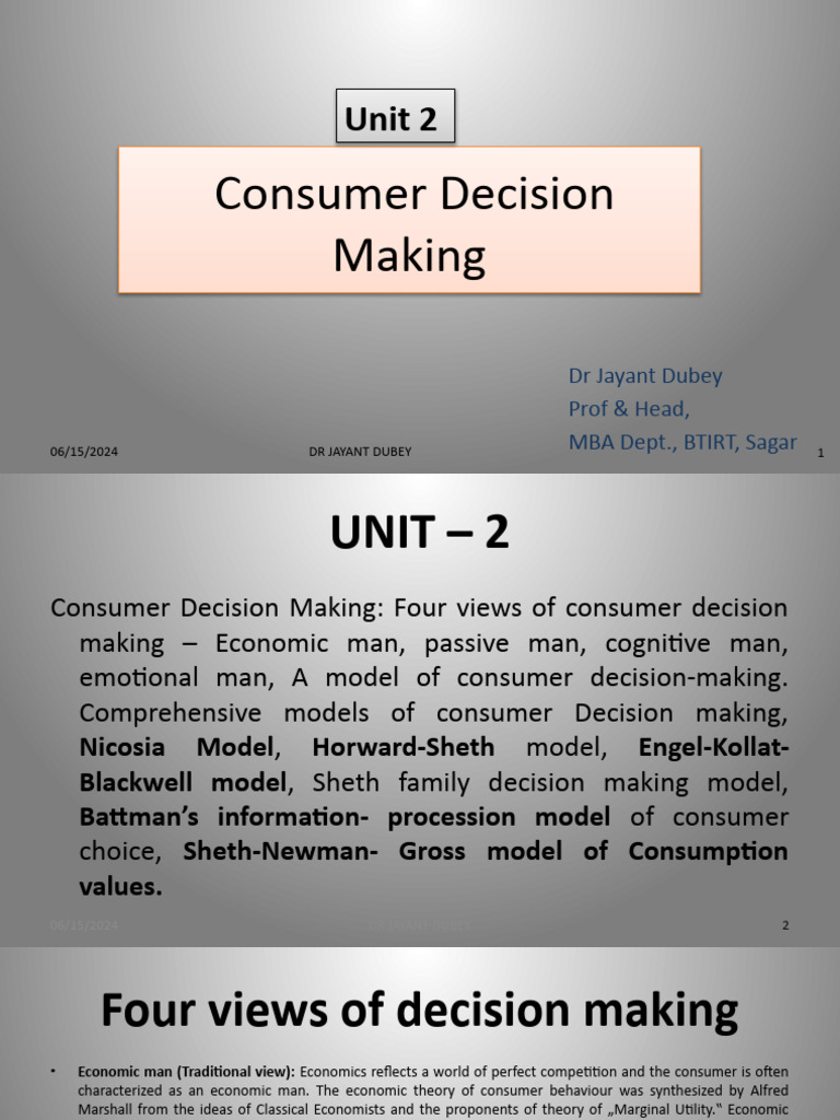 Unit 2 Consumer Decision Making - PPT | PDF | Consumer Behaviour | Behavior