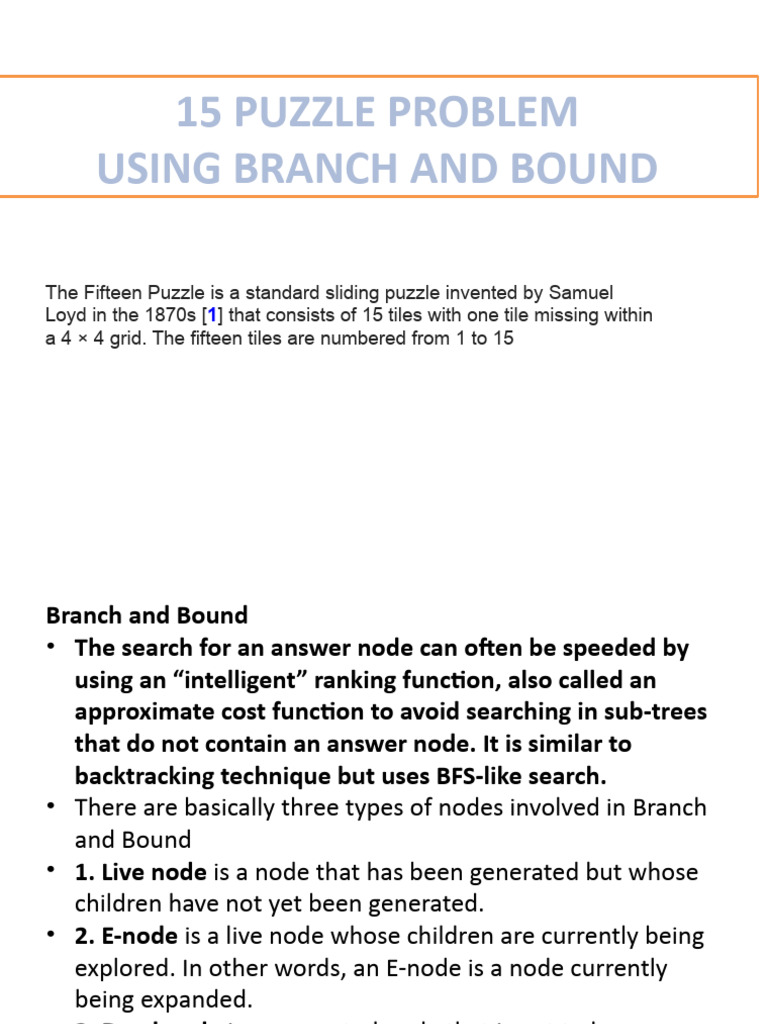 15 Puzzle Problem Using Branch and Bound | PDF | Computer Programming | Theoretical Computer Science