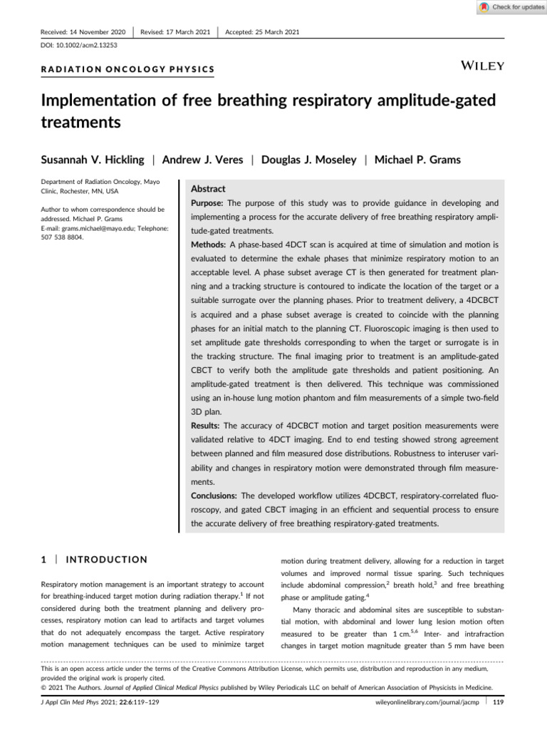 J Applied Clin Med Phys - 2021 - Hickling - Implementation of Free Breathing Respiratory ...