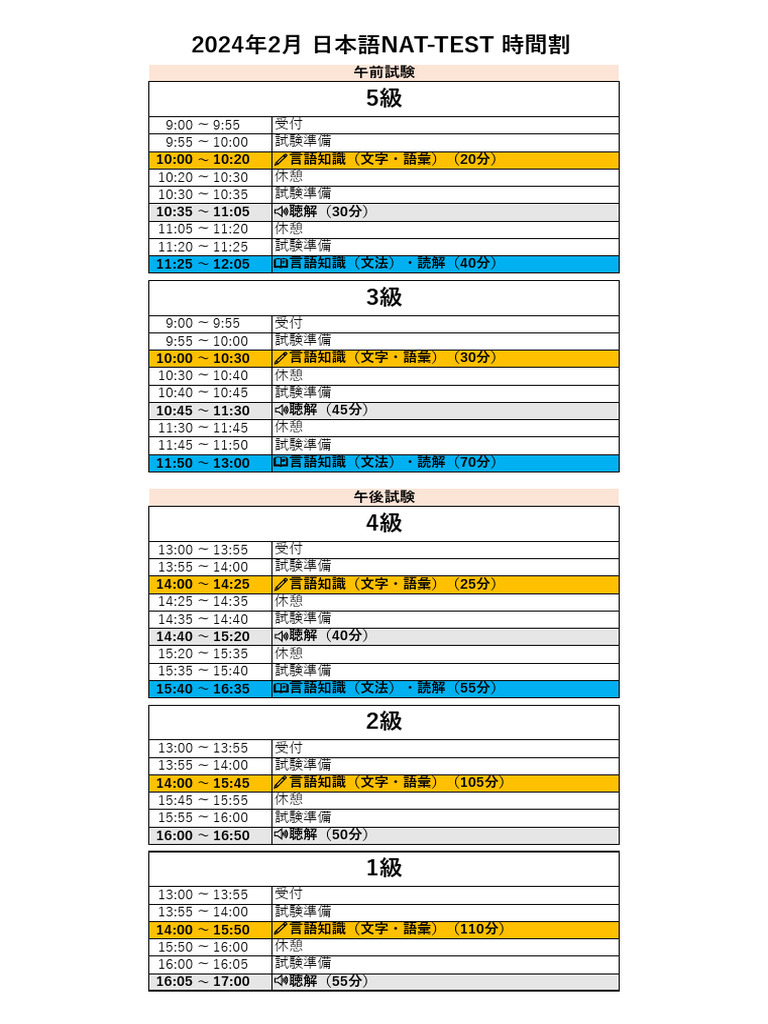 NAT-TEST - Time Table February 2024 | PDF