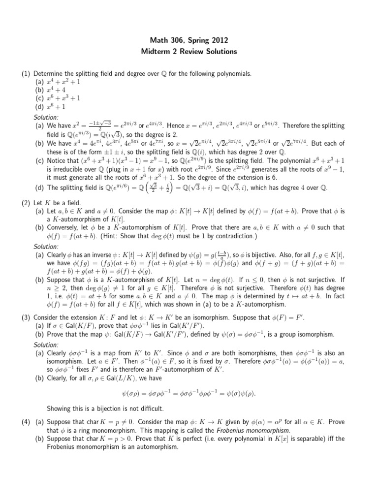 306 Midterm 2 Review Solutions | PDF | Abstract Algebra | Mathematical Concepts