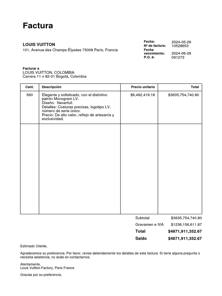 Factura de Compra Louis Vuitton | PDF