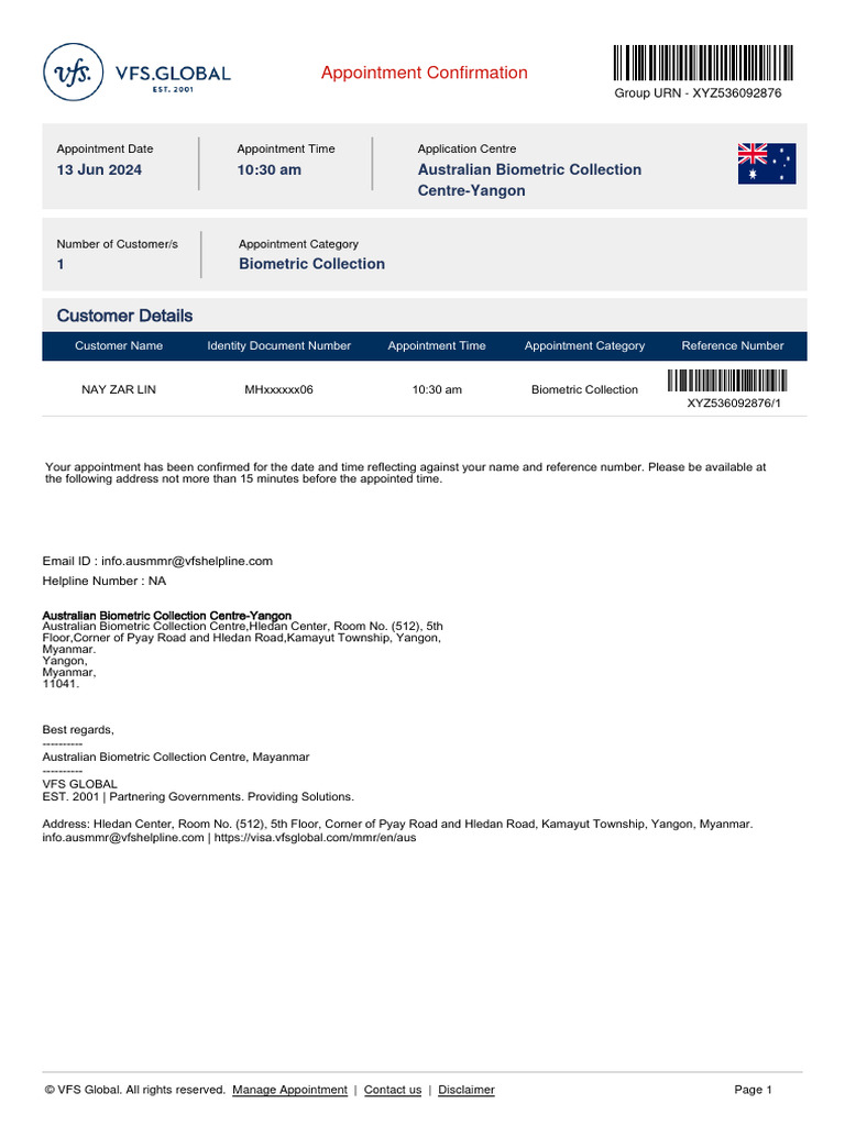 Biometric Collection Appointment Letter | Download Free PDF | Payments