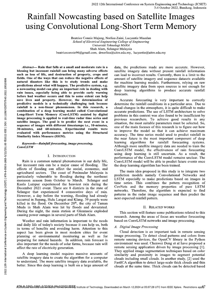 Rainfall Nowcasting Based On Satellite Images Using Convolutional Long-Short Term Memory | PDF ...