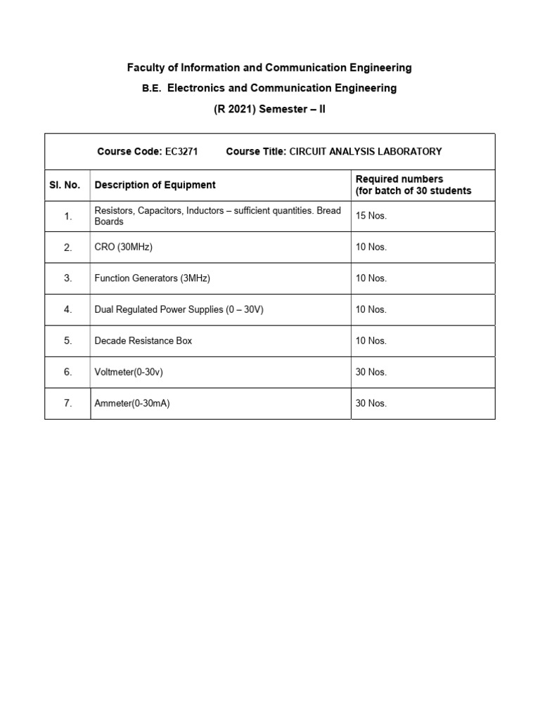 Ece Lab Equp Pdf Electronic Engineering Electronics