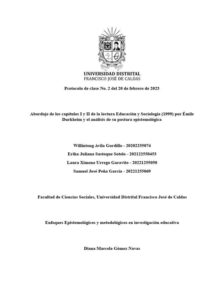 Protocolo de clase No. 2 del 20 de febrero de 2023 | Descargar gratis PDF | Emile Durkheim ...