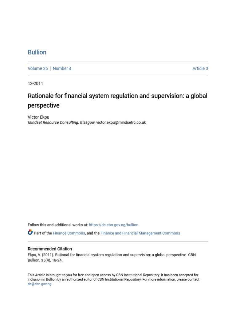 Rationale For Financial System Regulation and Supervision - CBN Bullion ...