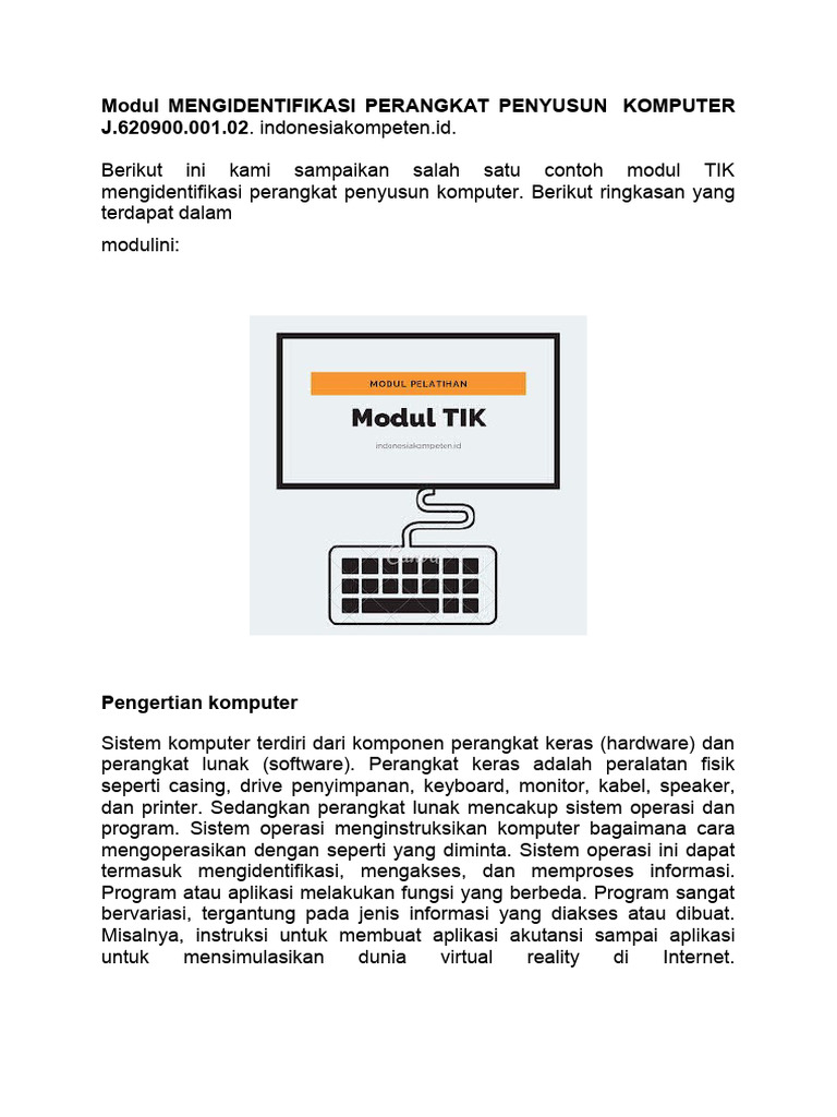 Modul MENGIDENTIFIKASI PERANGKAT PENYUSUN (UJK PSKK 2022) | PDF | Bisnis | Komputer