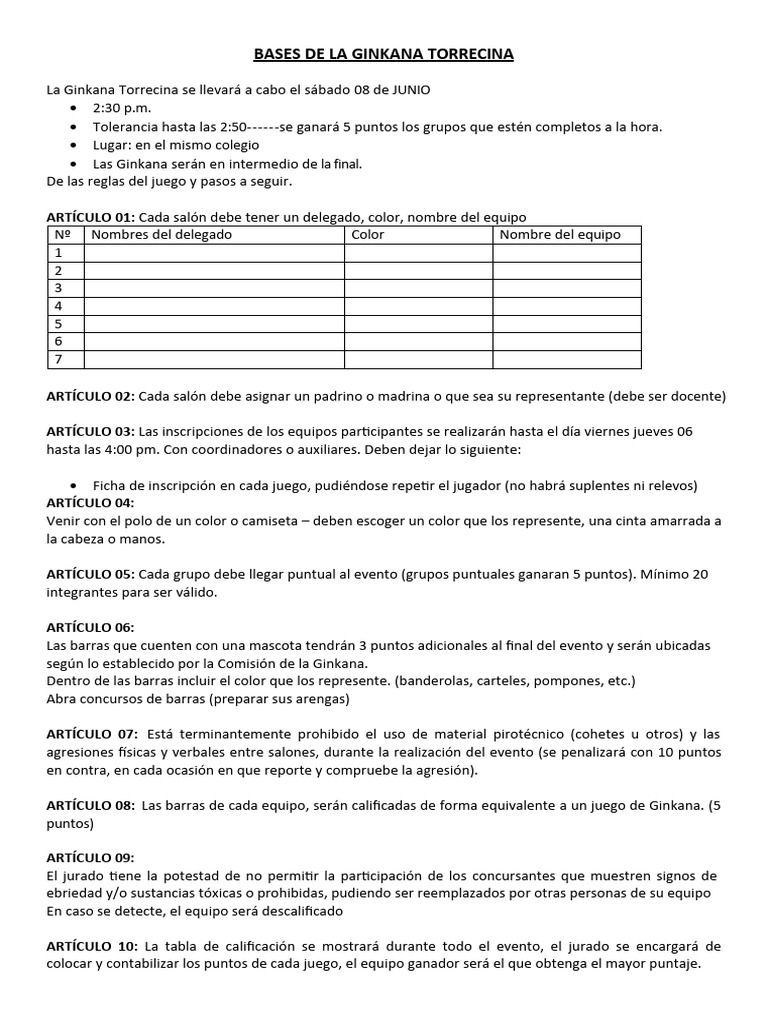 Bases de La Ginkana Padres Actualizada 2024 | PDF