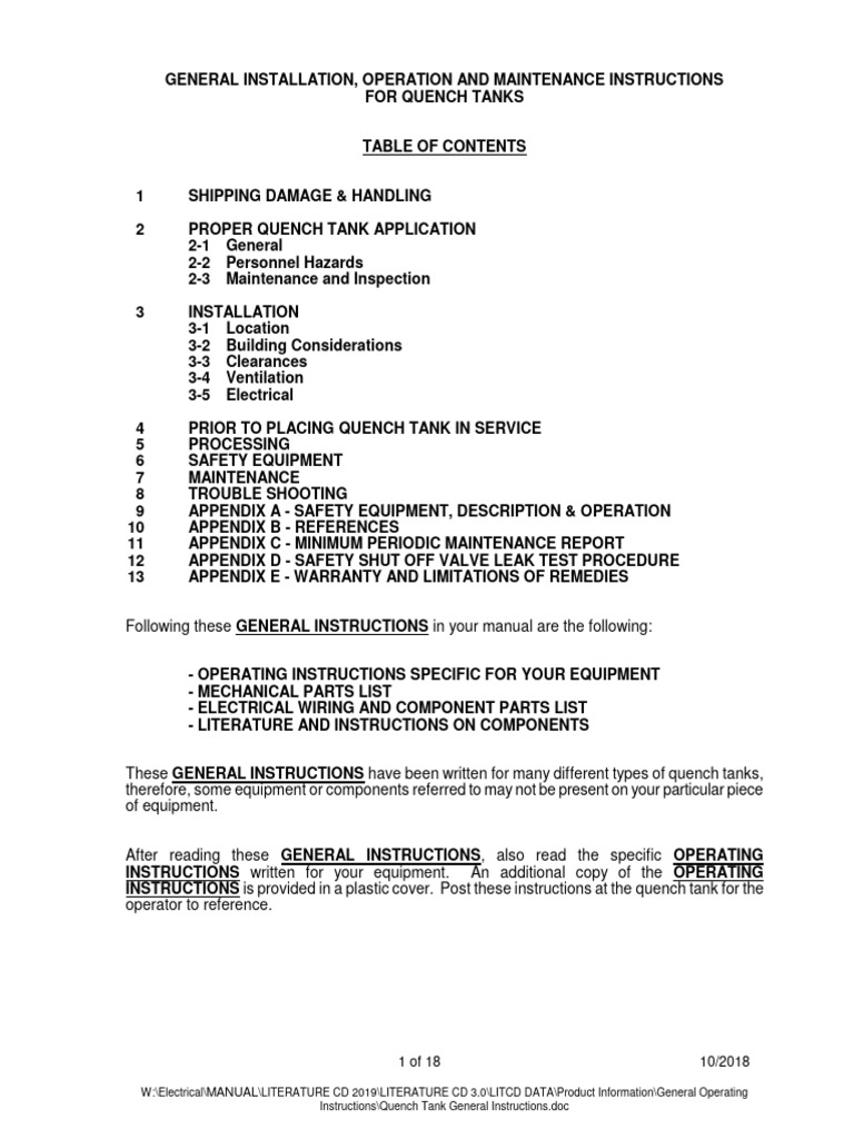 Quench Tank General Instructions | Download Free PDF | Fuse (Electrical ...