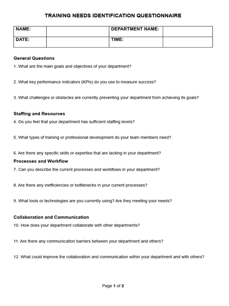 Training Needs Assessment Survey | PDF | Goal | Communication