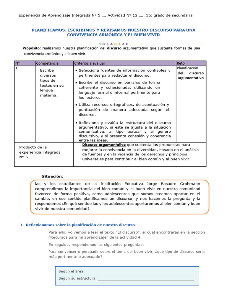 Exp5 Secundaria 5 Act13 | PDF | Argumento | Hablar en público