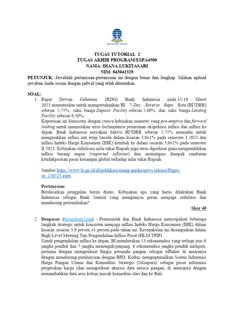 Tugas Tutorial 2 Tugas Akhir Program ESPA4500 | PDF