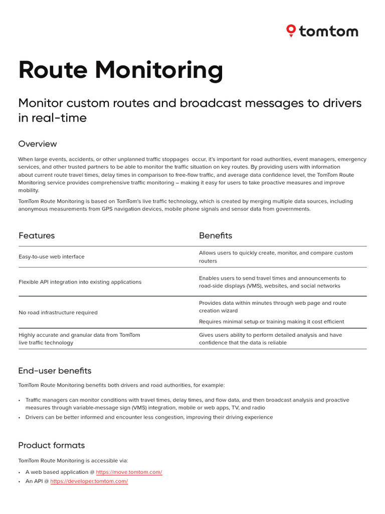 Route Monitoring Product Sheet | PDF | Traffic | World Wide Web