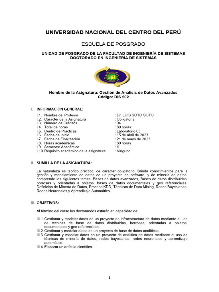 Modelo de Silabo Doctorado | PDF | Bases de datos | No Sql