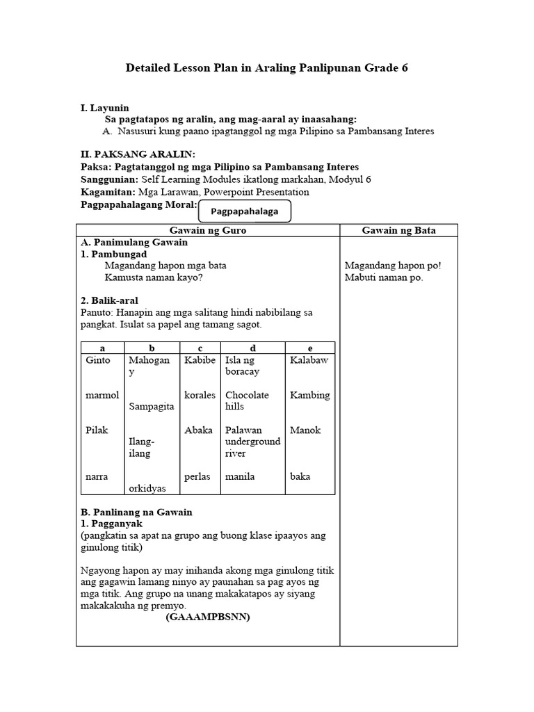 Detailed Lesson Plan in Araling Panlipunan Grade 6 New | PDF