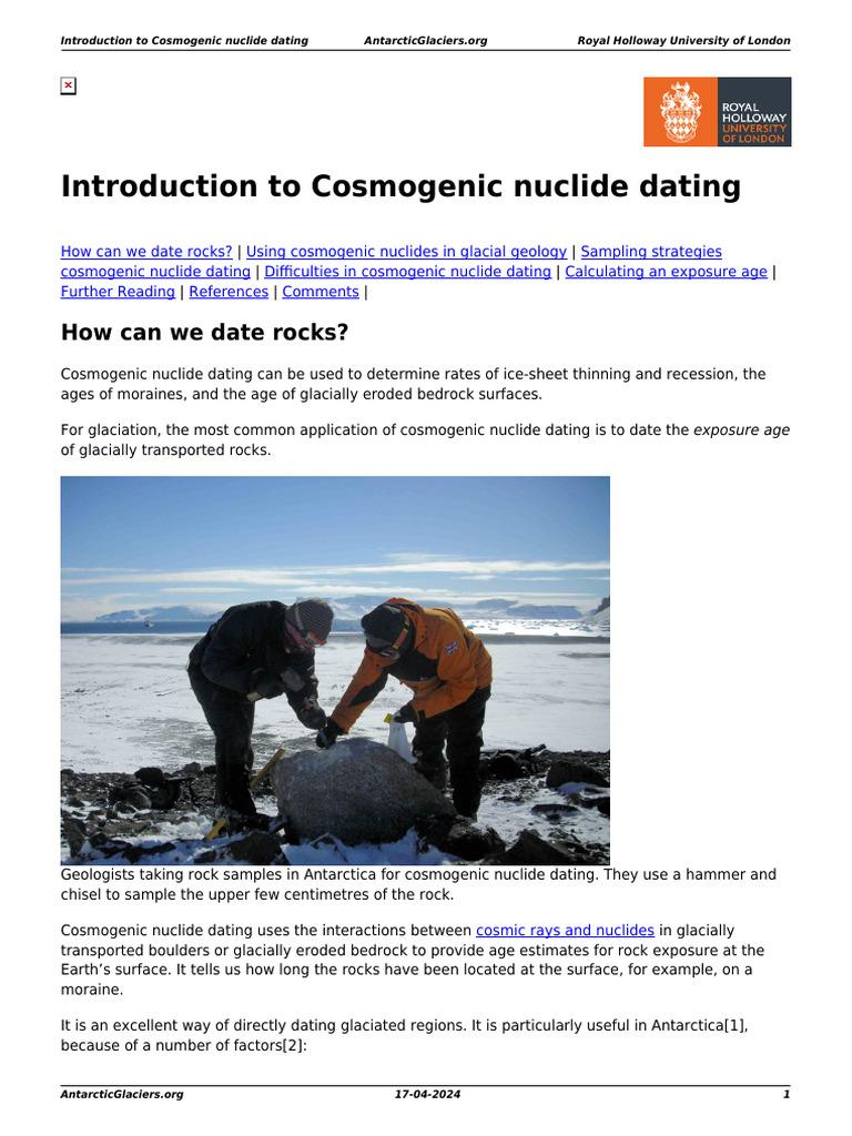 Cosmogenic Nuclide Dating Guide | PDF | Glacier | Isotope