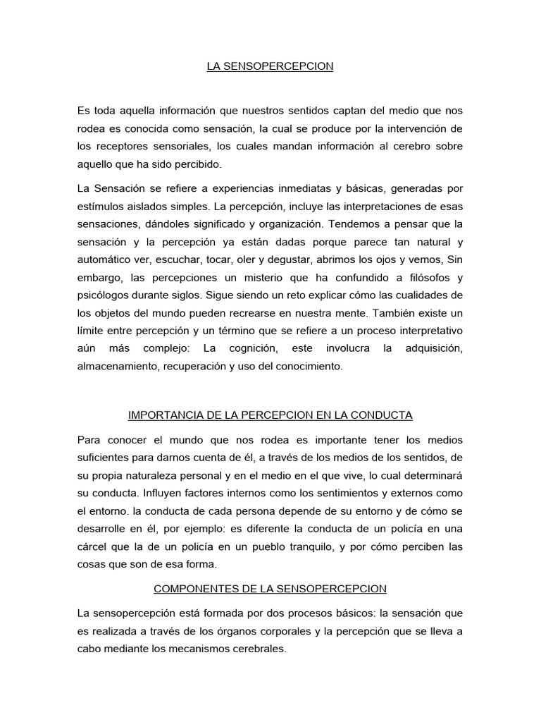 La Sensopercepcion | PDF | Percepción | Sentidos