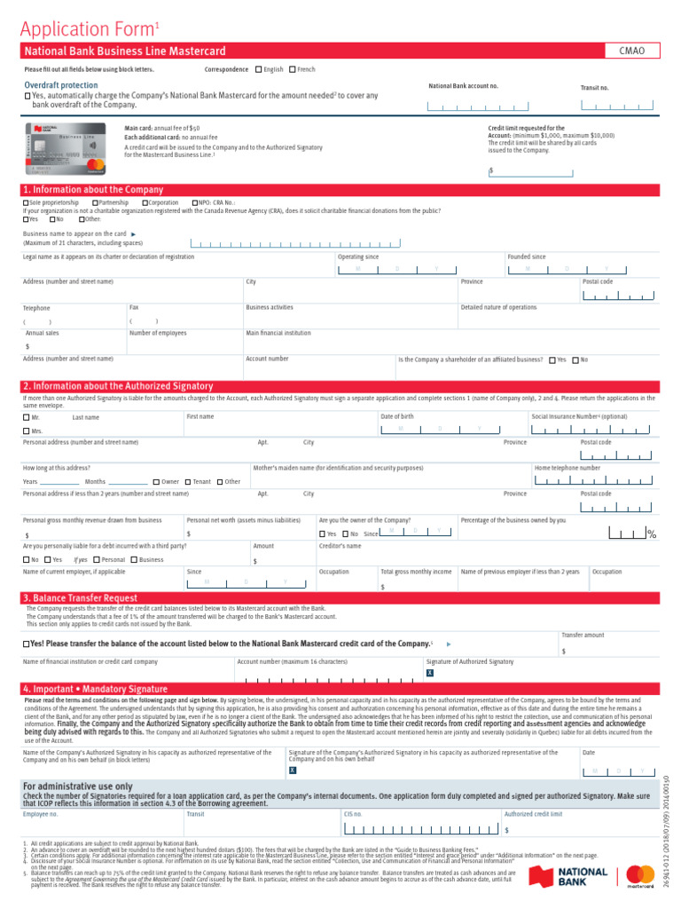 Form Application MC Business Line | PDF | Credit Card | Banks