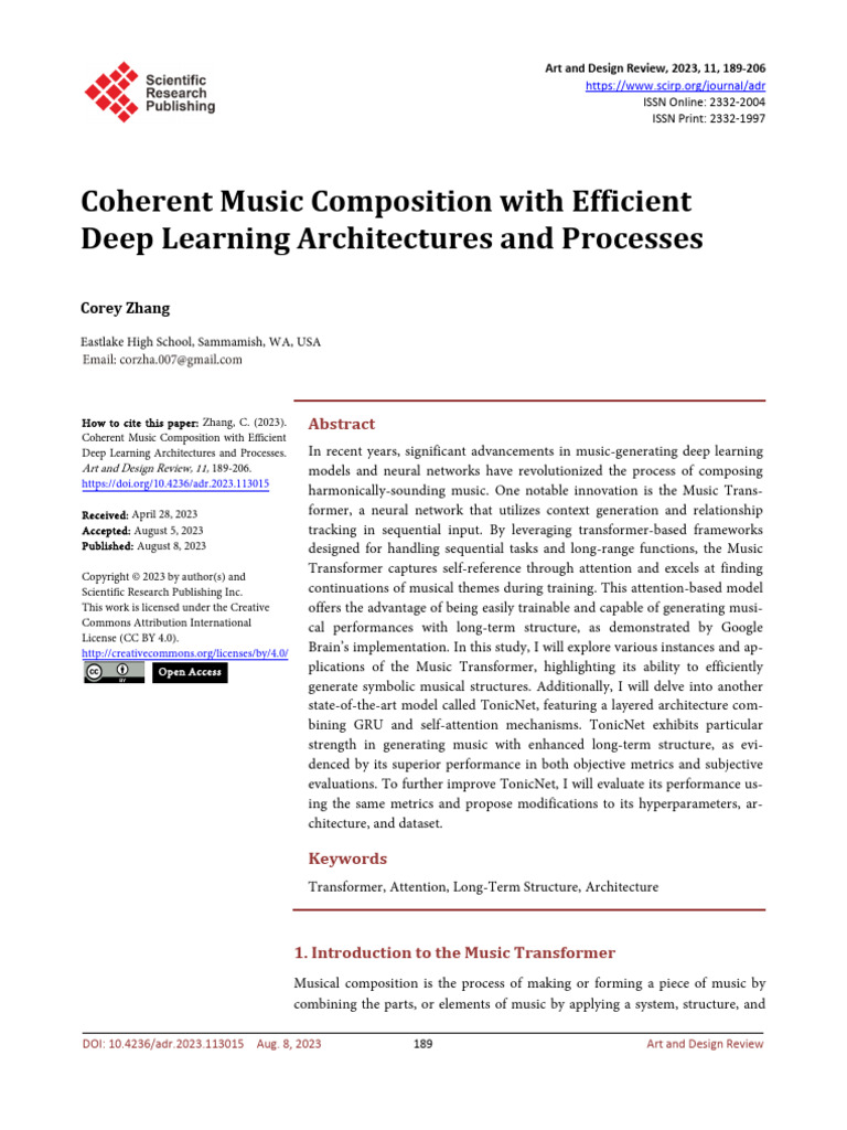 Coherent Music Composition With Efficient Deep Lea Pdf Artificial Neural Network Learning