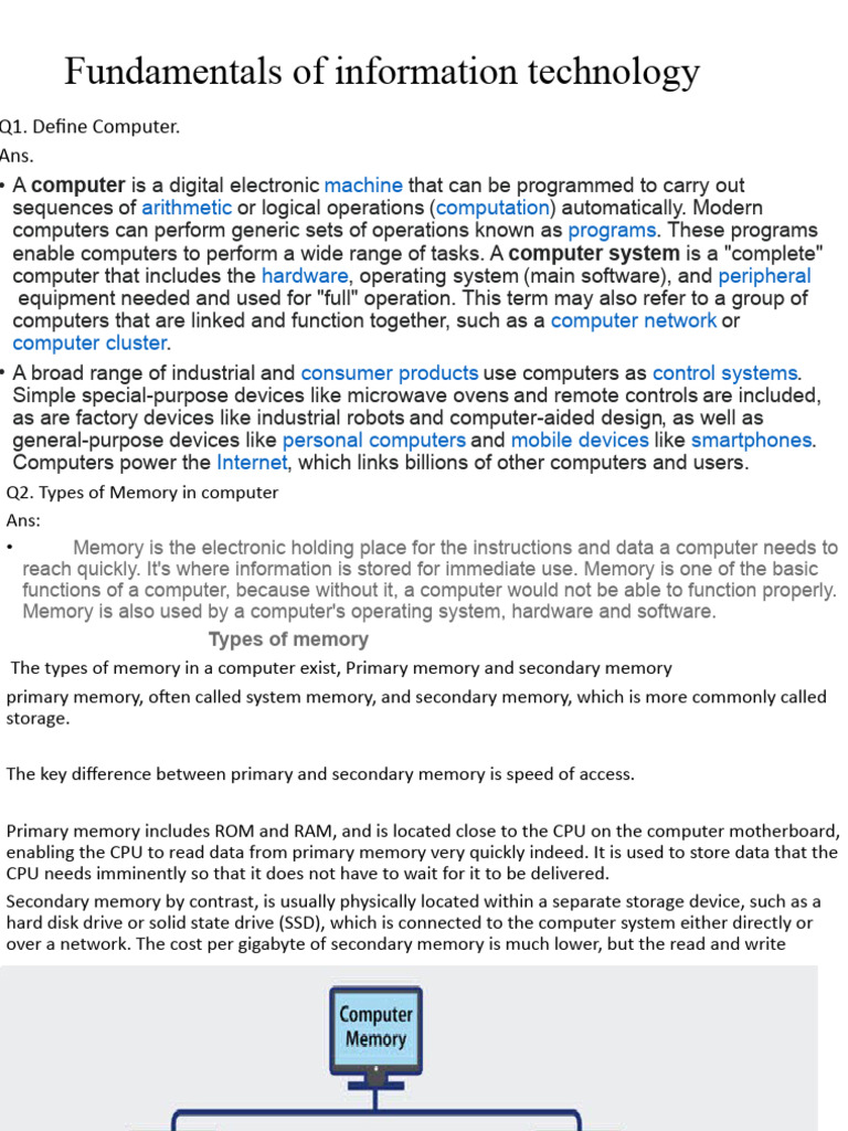 Fundamentals of Information Technology222222 | PDF | Random Access Memory | Computer Data Storage