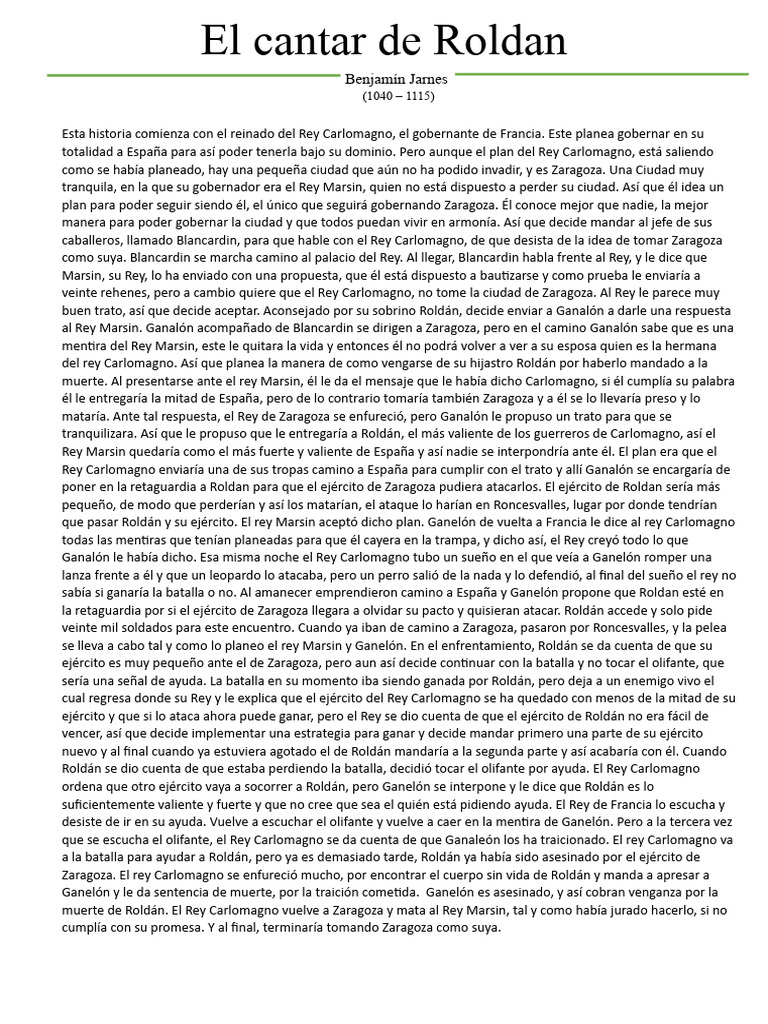 Resumen Cantar de Roldan | PDF | Carlomagno