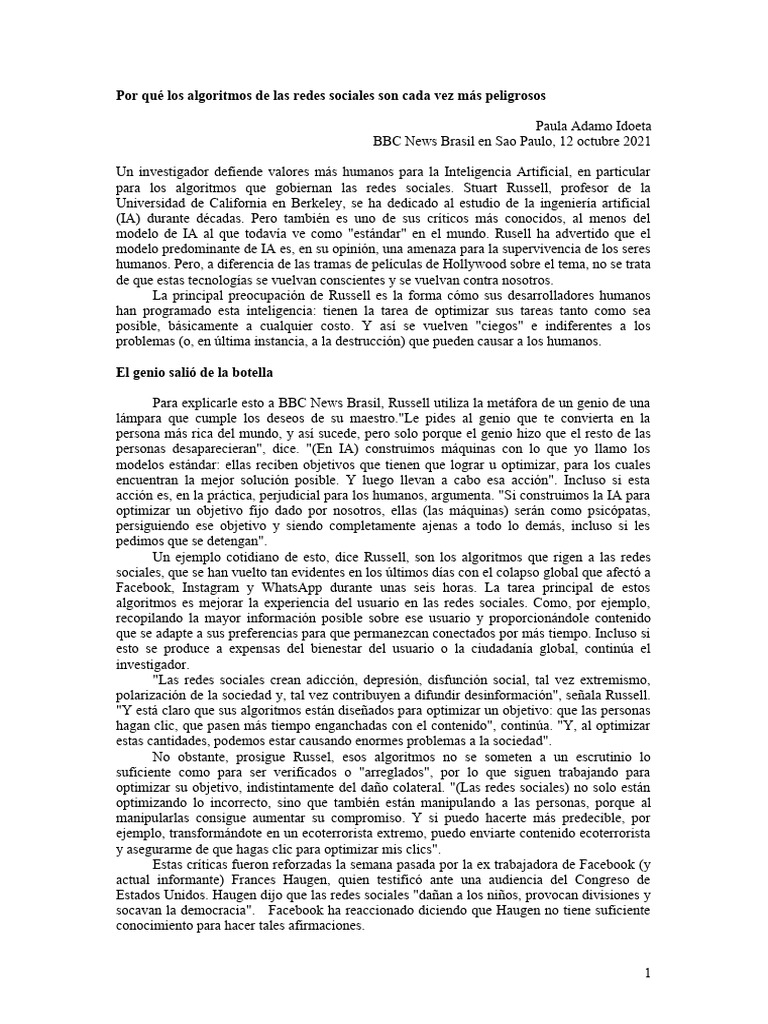 Adamo-Por Qué Los Algoritmos de Las Redes Sociales Son Cada Vez Más Peligrosos | PDF ...