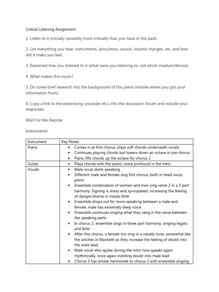 Critical Listening Assignment | PDF | Song Structure | Singing