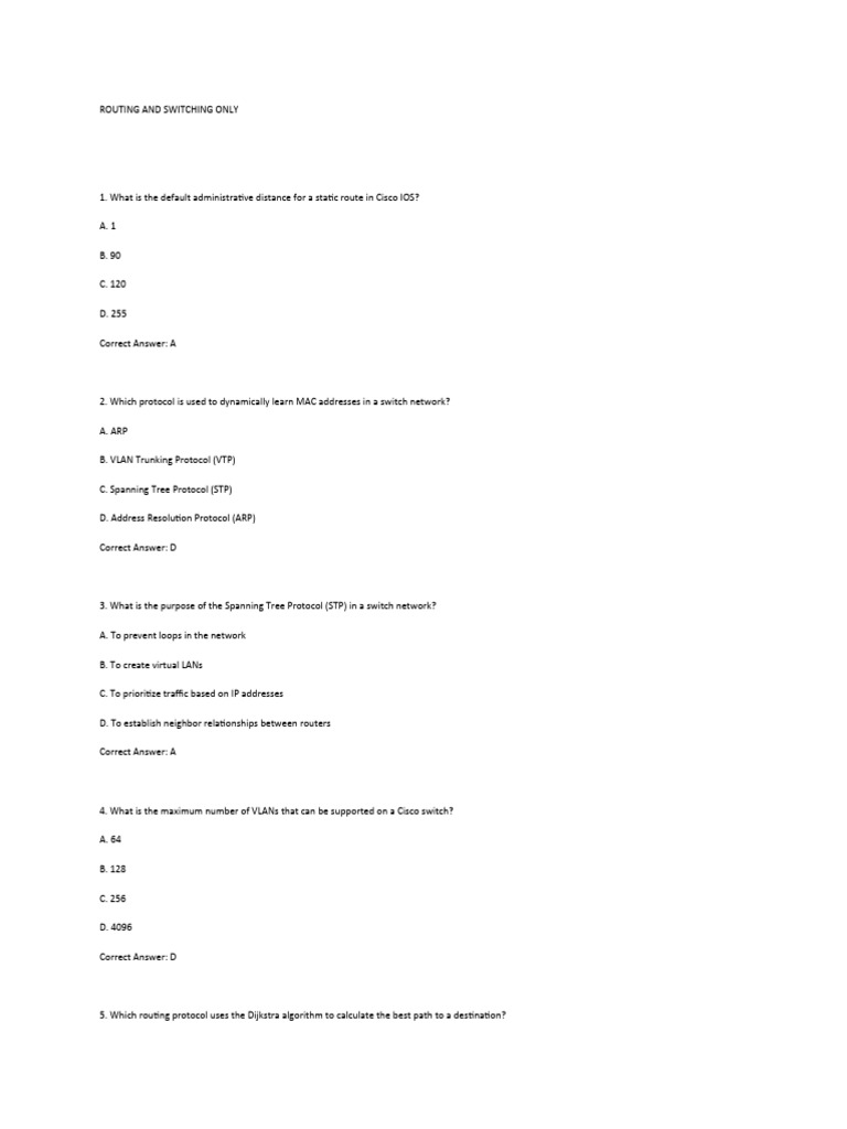 Routing and Switching & Ip and Subnet Questions | Download Free PDF ...