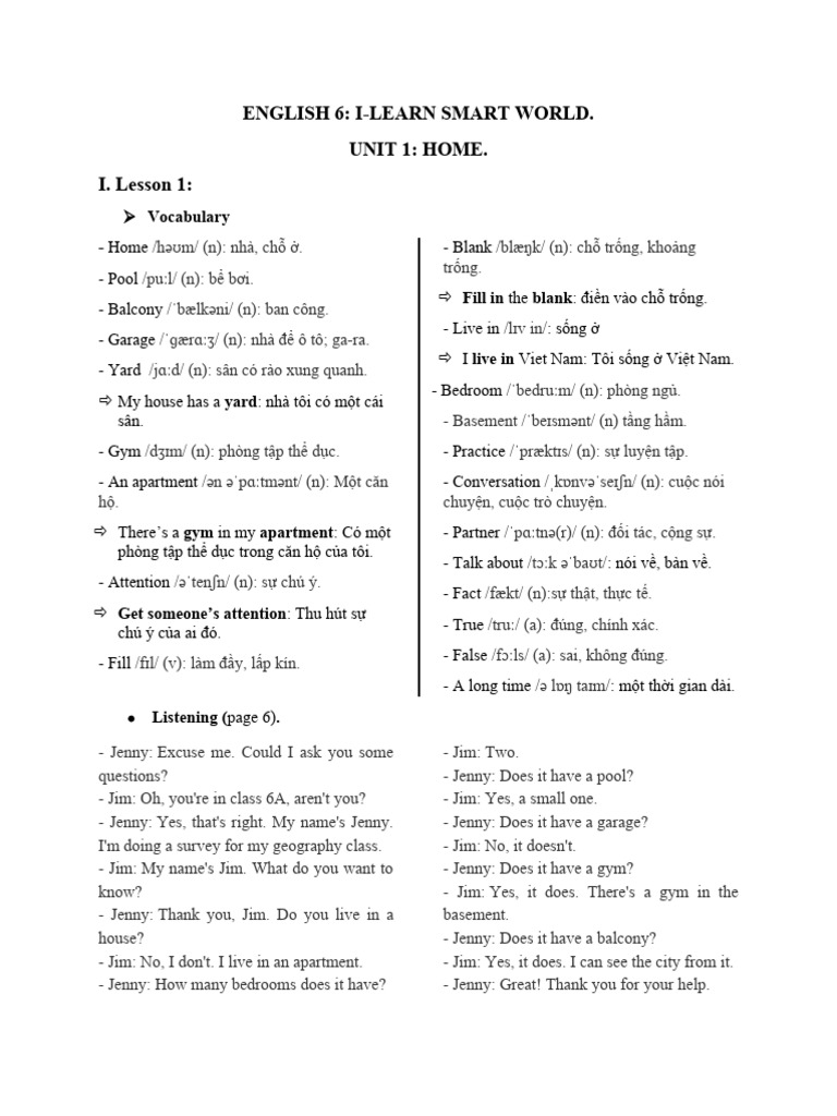 ENGLISH 6-Unit 1 | PDF