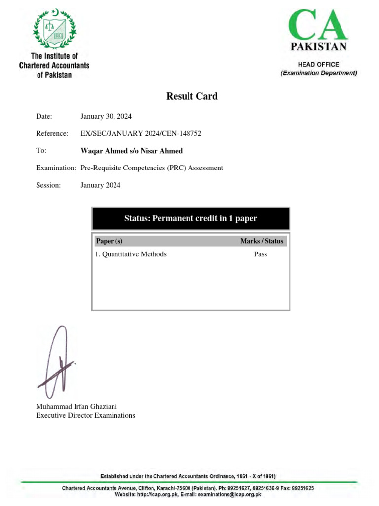 ICAP Result Card | PDF