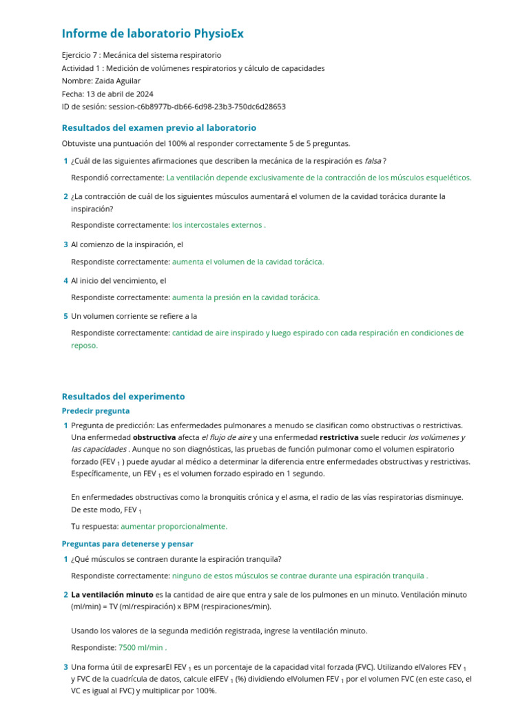 PhysioEx Ejercicio 7 Actividad 1 | PDF | Anatomía | Medicina CLINICA