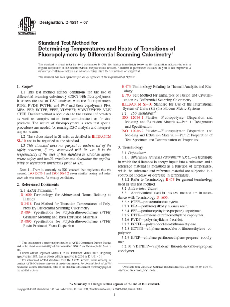 Astm D4591-2007 | Download Free PDF | Differential Scanning Calorimetry ...