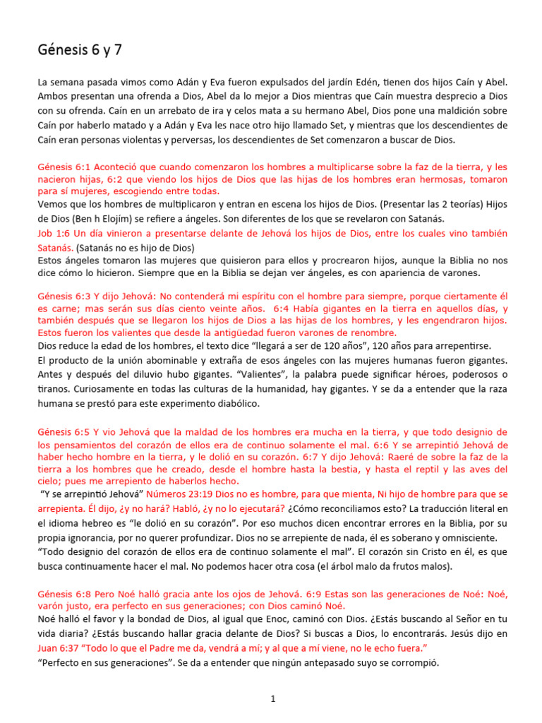 Génesis 6-7: La Maldad y el Diluvio | PDF | Noé | Arca de Noé