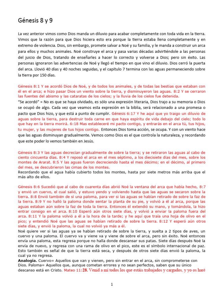 Génesis 8-9 | PDF | Arca de Noé | Noé