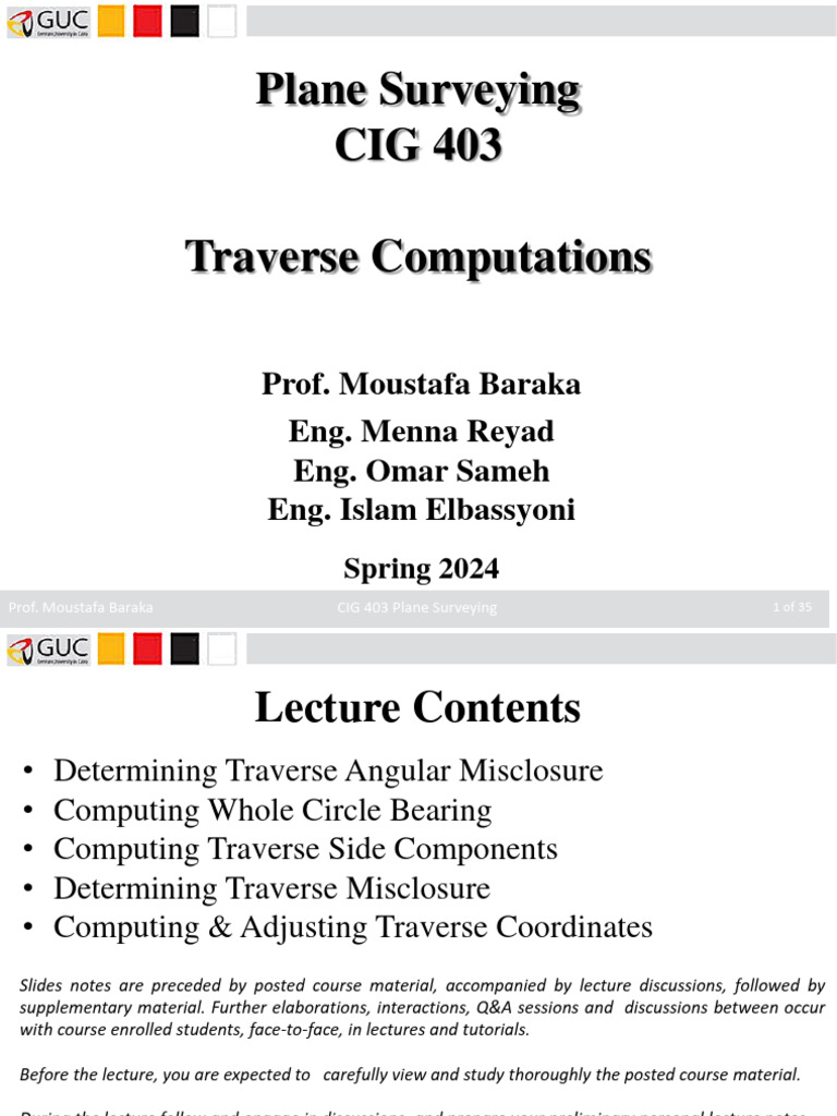 CIG403 - Plane Surveying - Traverse Computations (Lecture Slides) | PDF | Surveying | Angle