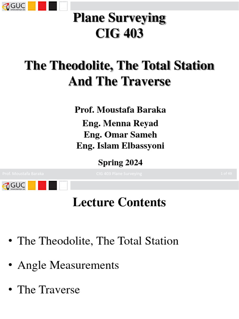 CIG403 - Plane Surveying - Theodolite, Total Station, and Traverse (Lecture Slides) | PDF ...