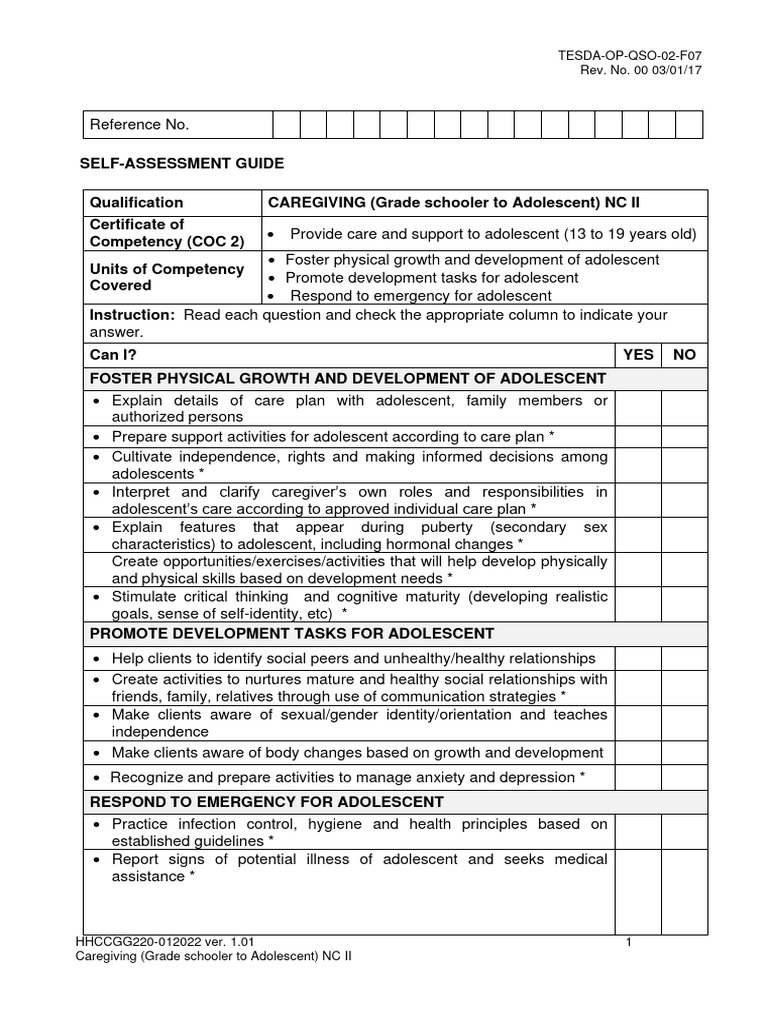 Caregiving Self-Assessment Guide NC II | PDF | Adolescence | Caregiver