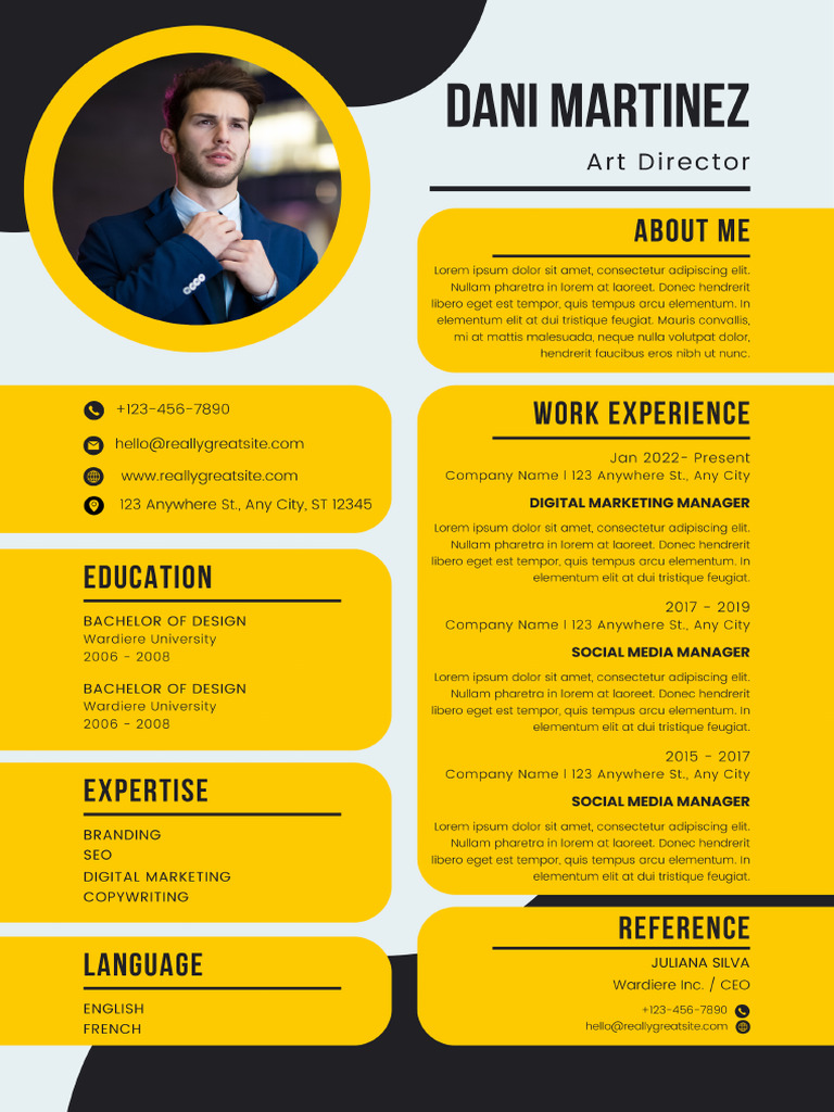Black and Yellow Simple CV Resume | PDF