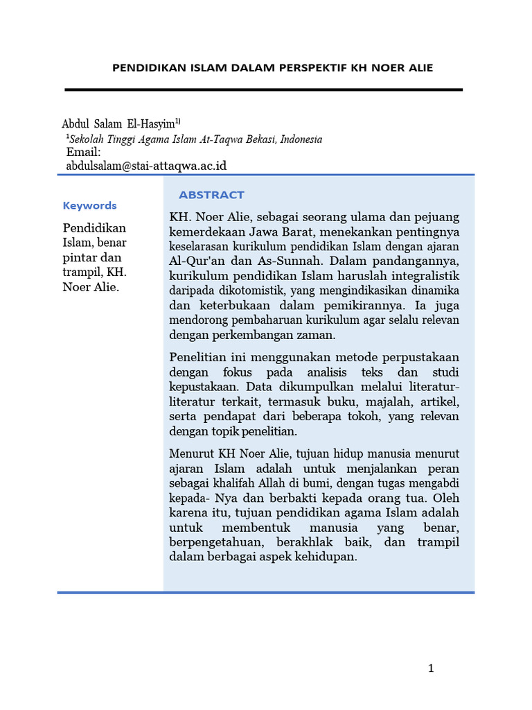 Pendidikan+Islam+Dalam+Perspektif+KH +Noer+Alie | PDF | Sains & Matematika