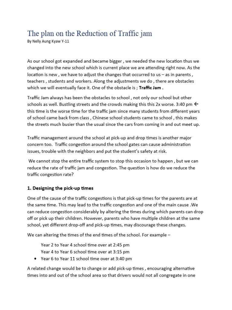 Strategies to Reduce School Traffic Jams | PDF | Traffic Congestion ...