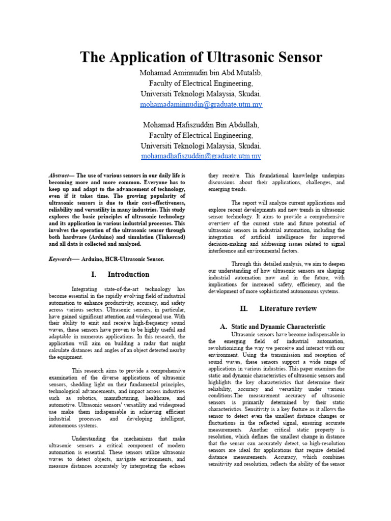 Assignment 1 - Ultrasonic Sensor - Mohamad Aminnudin Mutalib - Mohamad Hafiszuddin Abdullah ...