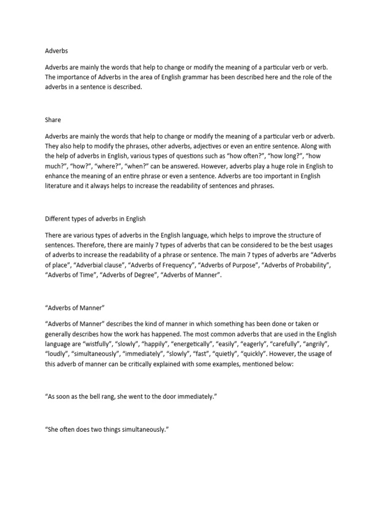 Adverbs Are Words That Modify Verbs | PDF | Adverb | Semantics