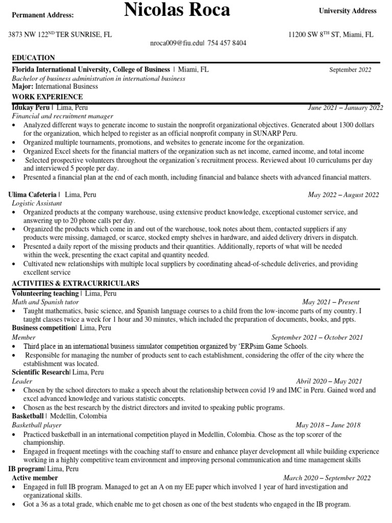 Cv Nicolas Roca Pdf Business