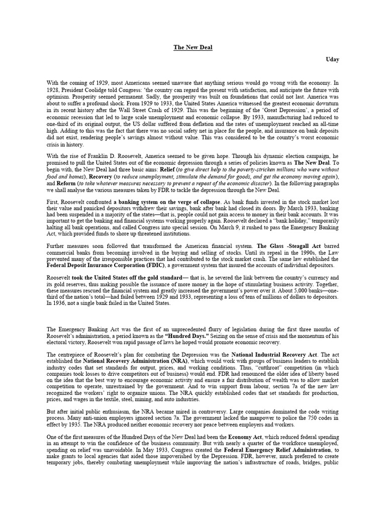 The New Deal | PDF | New Deal | Great Depression